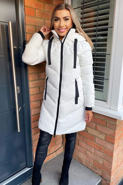 Cream Longline Padded Coat – AX Paris EU
